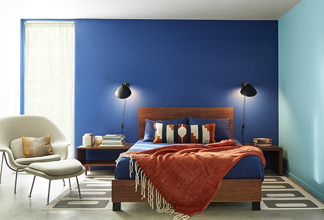 Blue accent wall bedroom store